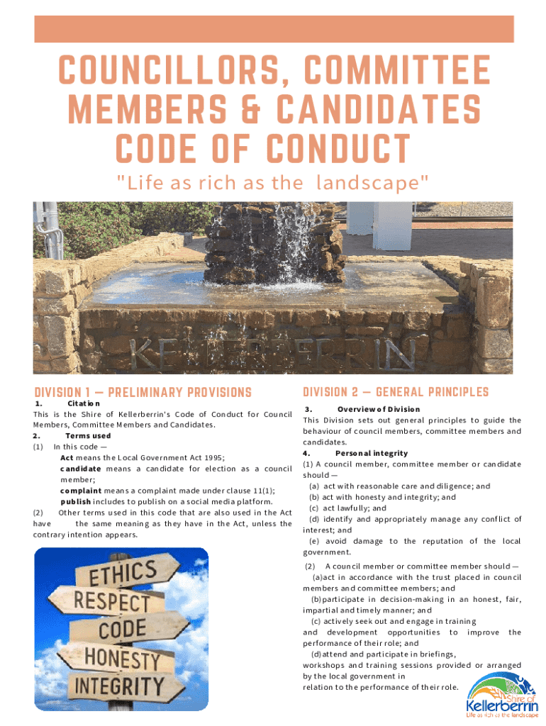 Fillable Online Shire of Kellerberrin Councillors & Candidates Code of ...