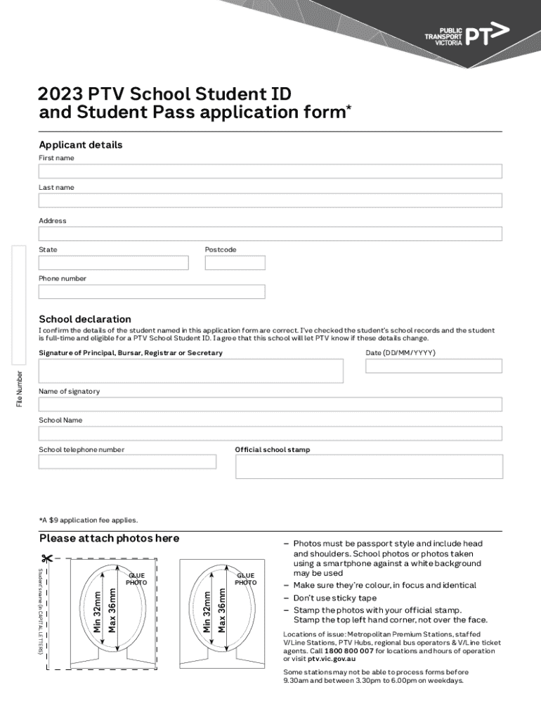 Fillable Online 2023 Ptv School Student Id Application Form - Eligibility & Fees Fax Email Print ...