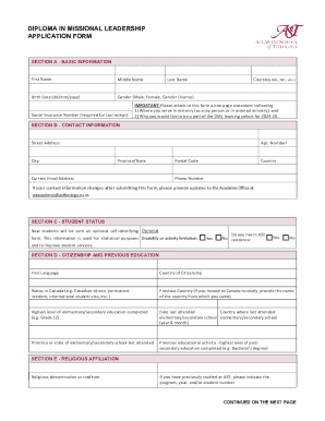 Fillable Online Diploma in Missional Leadership Application Form 2024 ...