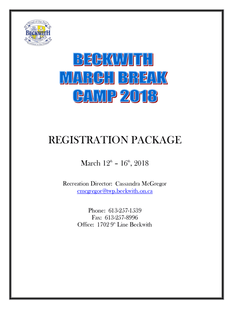 Fillable Online Beckwith Township March Break Camp Registration 2018 ...