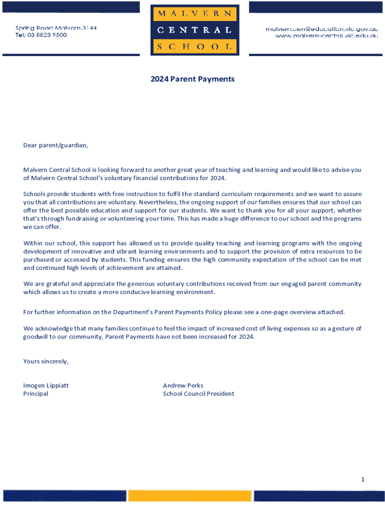 Fillable Online 2024 Parent Payments for Malvern Central School ...