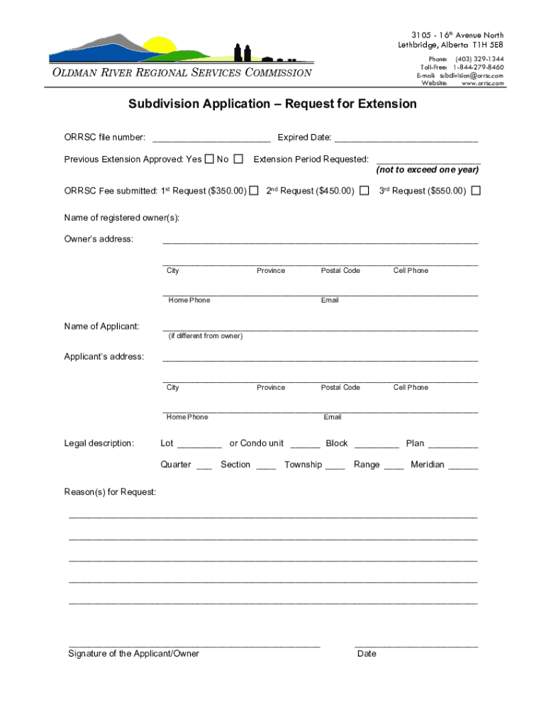 Fillable Online Subdivision Application Request for Extension 2023 | Oldman River Regional ...