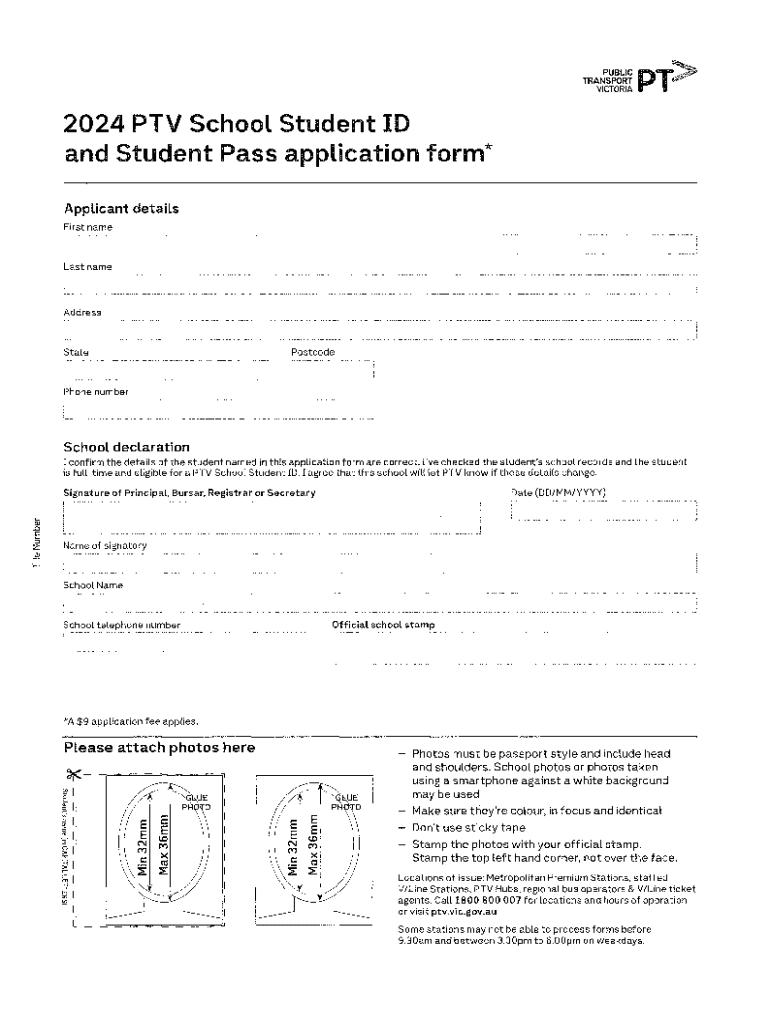 Fillable Online 2024 Ptv School Student Id Application Form for ...