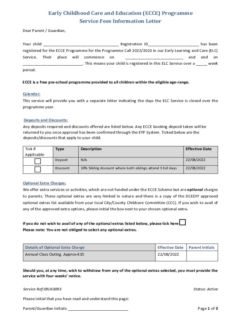 Fillable Online Ecce Programme Service Fees Information 2022-2023 Fax ...