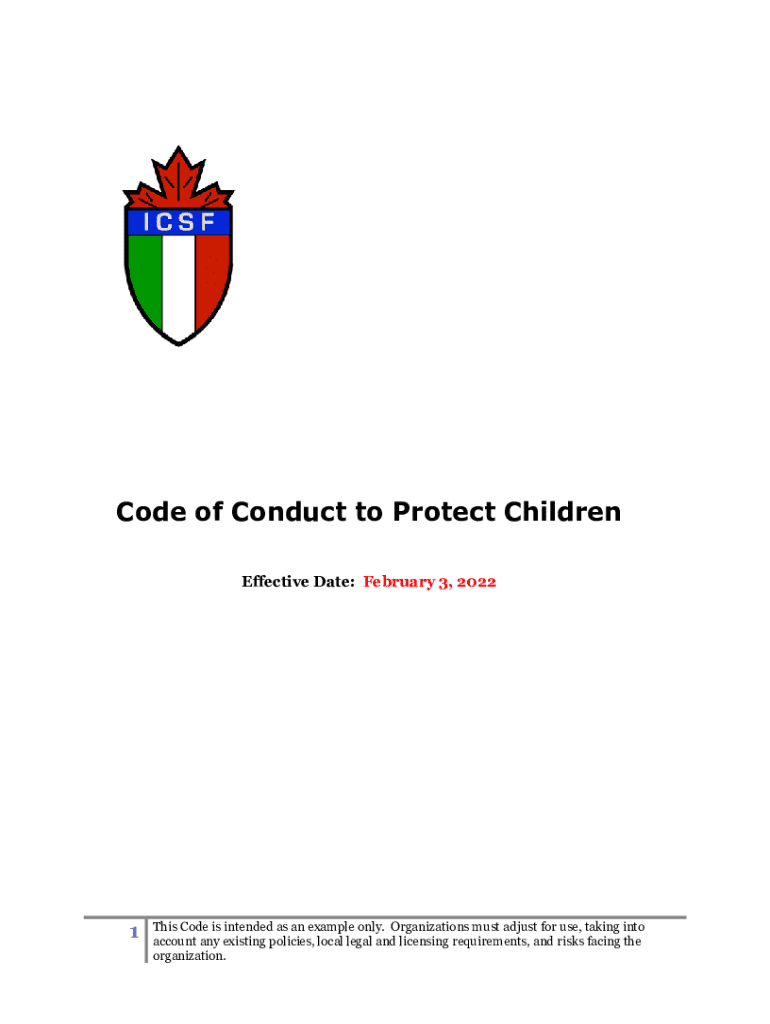 Fillable Online Code of Conduct to Protect Children | 2022 Guidelines ...