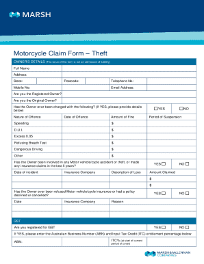 Fillable Online Motorcycle Theft Claim Form 2020 - Owner's Details and ...