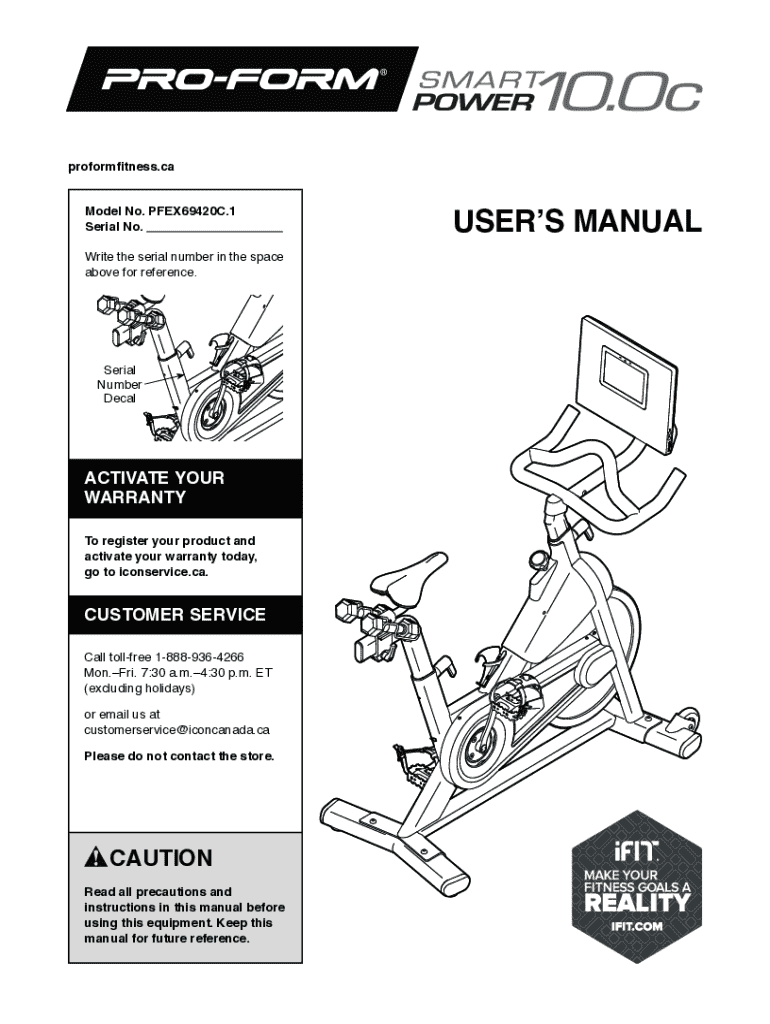 Fillable Online Proform Smart Power 10.0c Exercise Bike User's Manual 2020 Fax Email Print ...