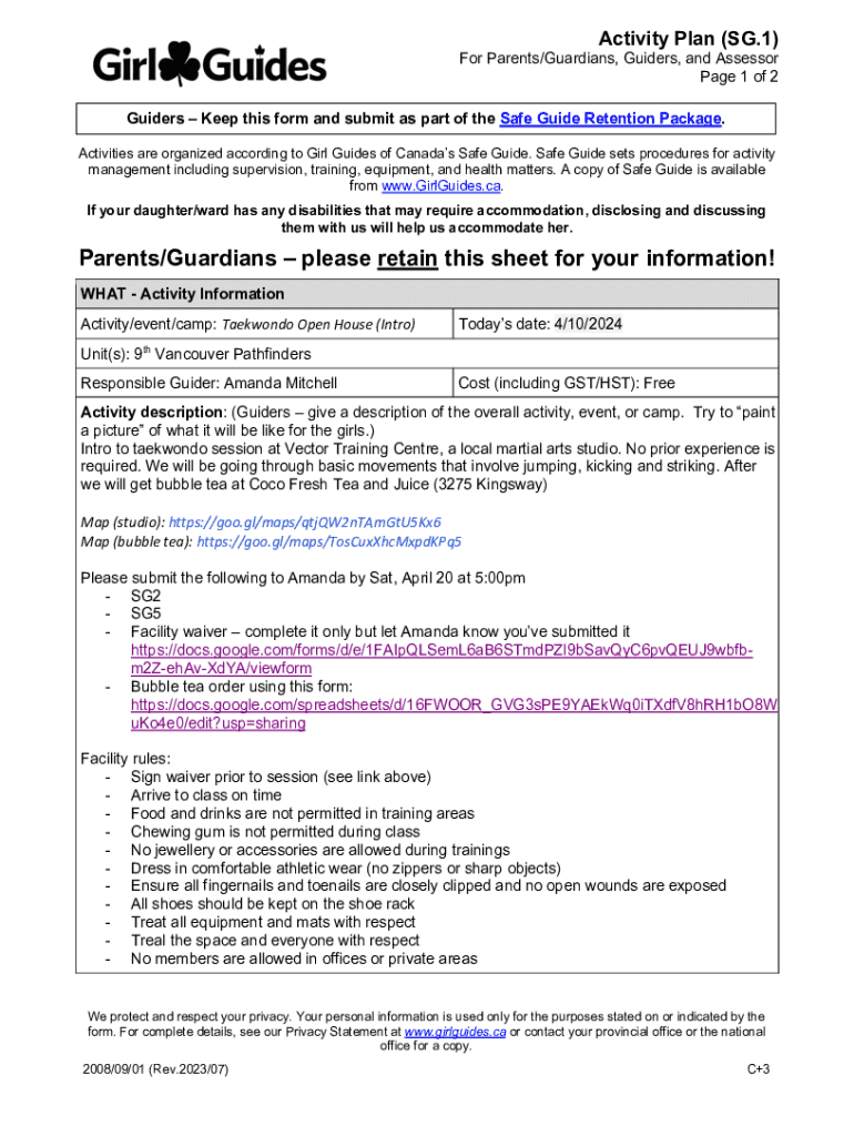 Fillable Online Safe Guide sets procedures for activity Fax Email Print - pdfFiller