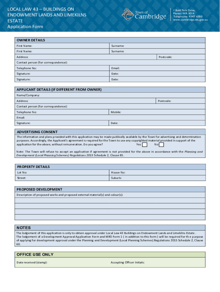 Fillable Online Local Law 43 Application Form - Buildings on Endowment ...