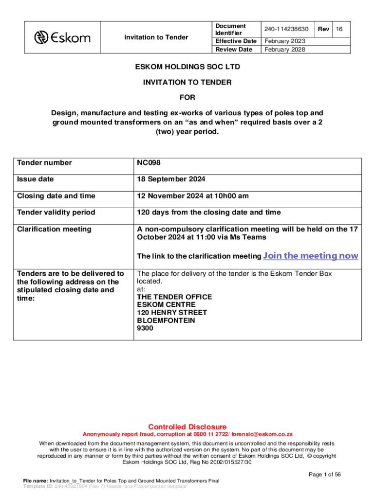 Fillable Online Invitation for Tenders Experience Criteria and nsmission ... Fax Email Print ...