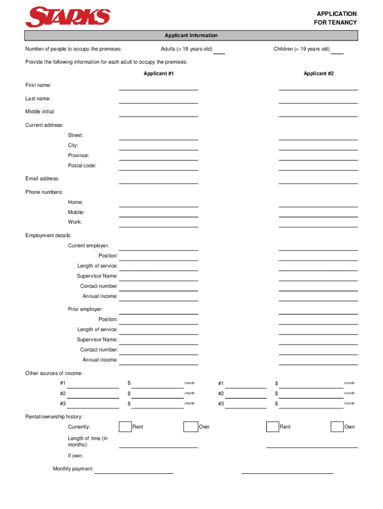 Fillable Online Application for Tenancy: Tenant Information Form 2023 ...