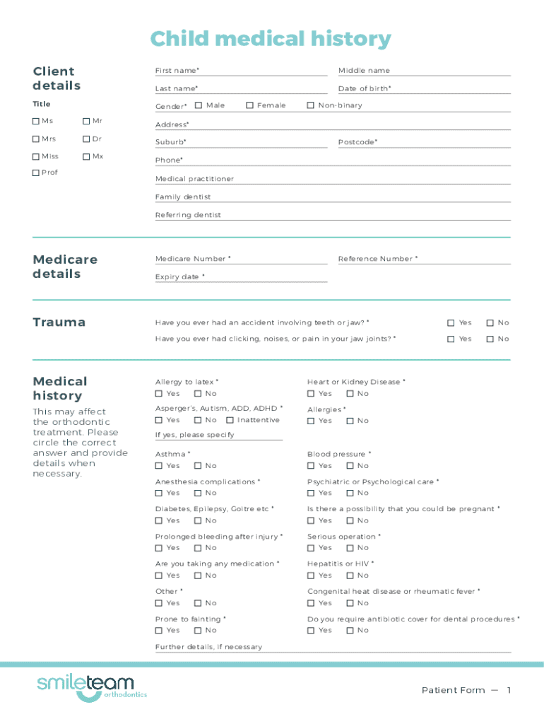 Fillable Online Child Medical History Form 2023 - Essential Health ...