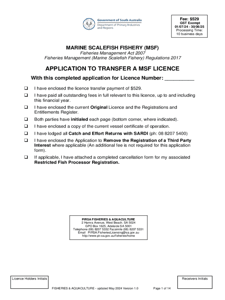 Fillable Online Msf Licence Transfer Application 2024 - Fisheries ...