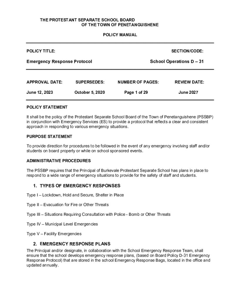 Fillable Online Emergency Response Protocol 2023 - Protestant Separate ...