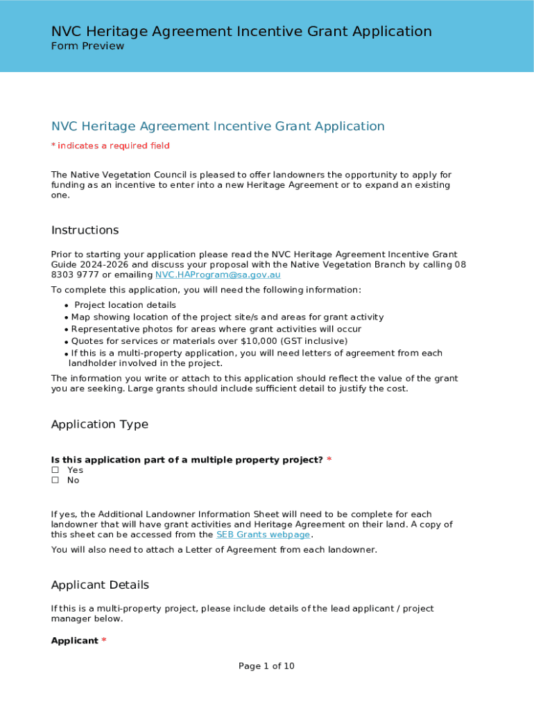 Fillable Online Nvc Heritage Agreement Incentive Grant Application 2024-2026 Fax Email Print ...