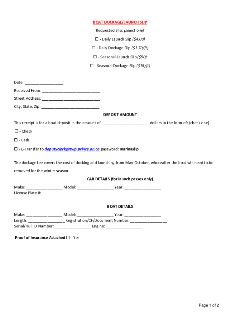 Fillable Online 2023 Boat Dockage and Launch Slip Registration ...