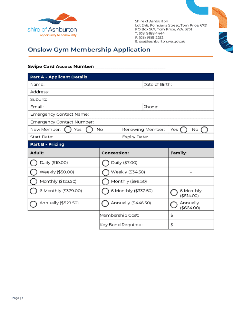 Fillable Online Onslow Gym Membership Application 2023 - Join Now for Fitness Fax Email Print ...
