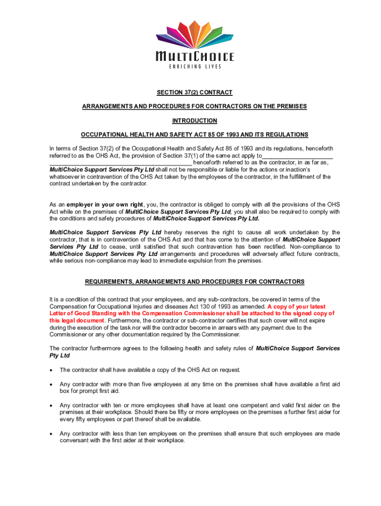 Fillable Online Employer/Contractors -Section 37(2) Agreement & Legal ...