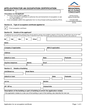 Fillable Online Application for Occupation Certification 2023 - Final Occupation Certificate Fax ...
