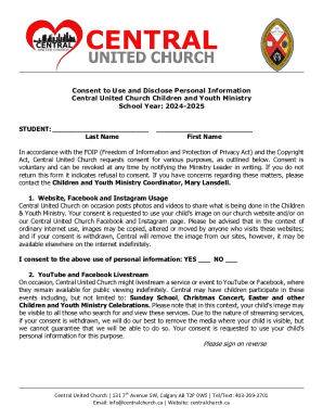 Fillable Online Central United Church Consent for Use of Personal ...