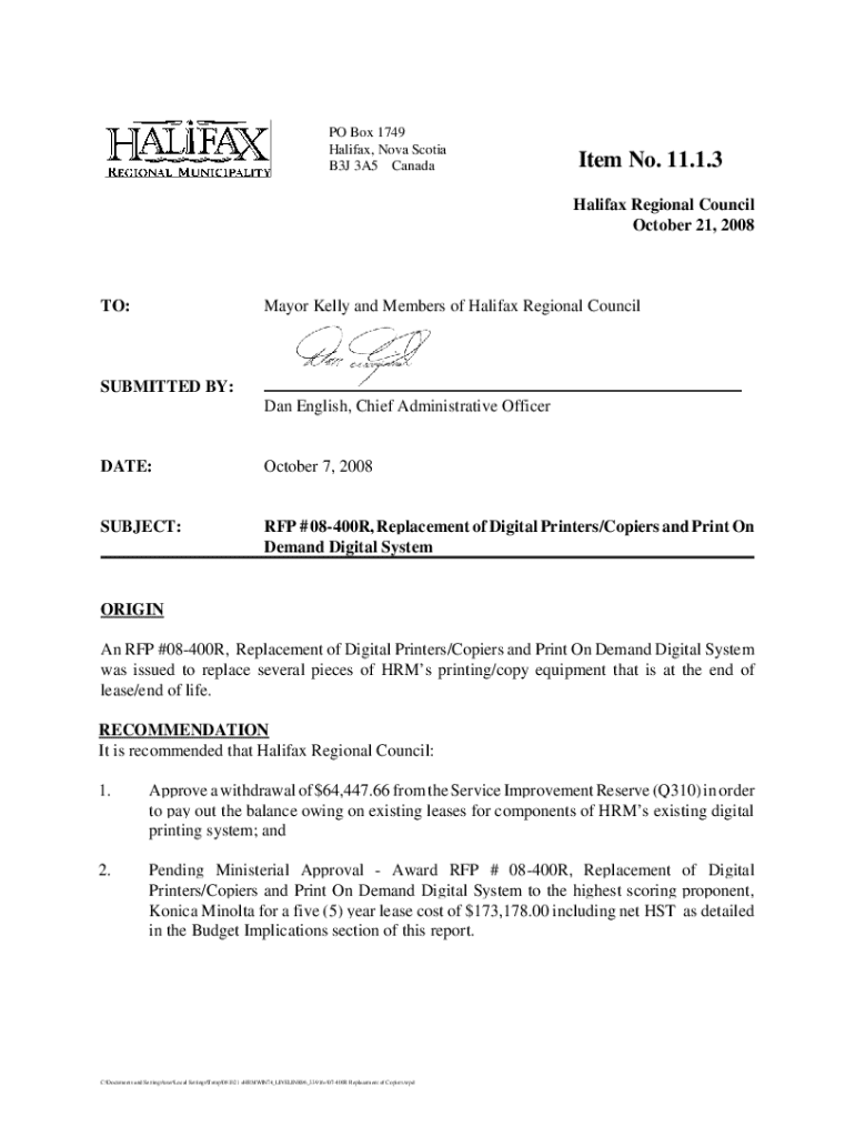 Fillable Online Rfp 08-400r: Replacement of Digital Printers and Copiers - 2008 Fax Email Print ...