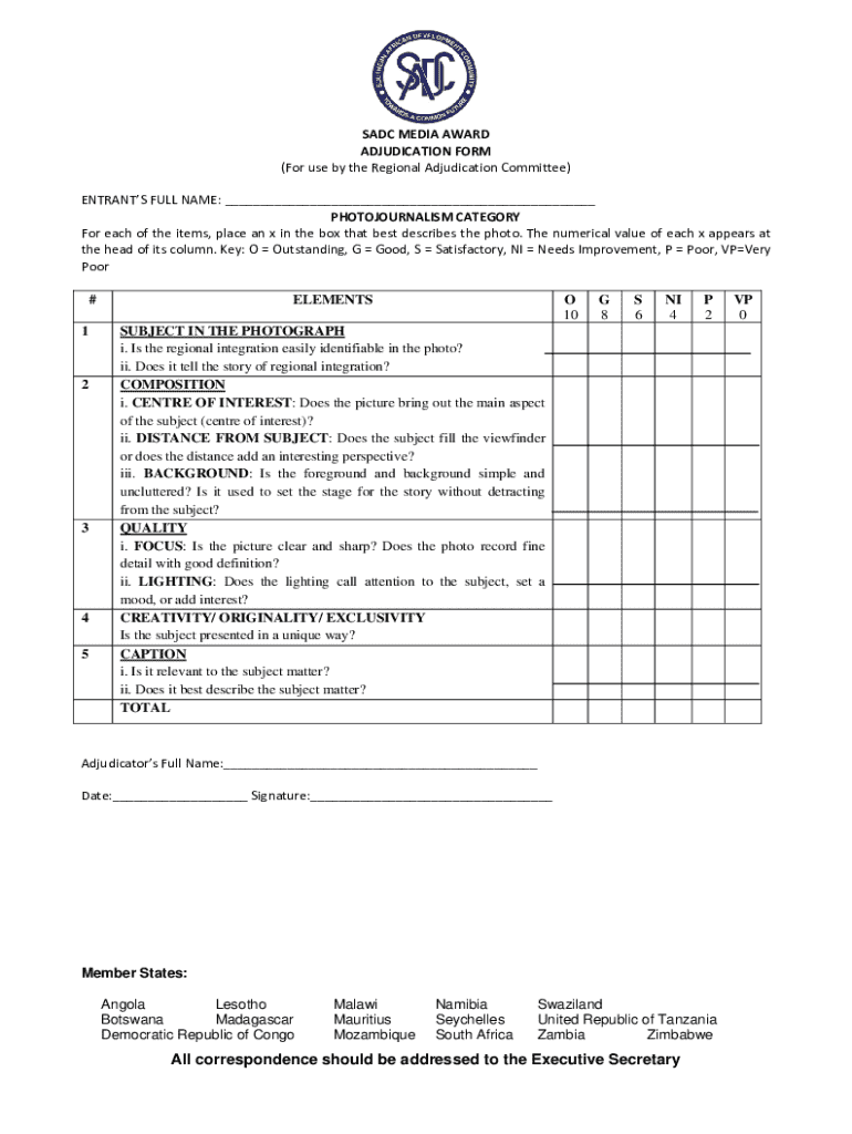 Fillable Online 2023 Sadc Media Award Adjudication Form for Photojournalism Fax Email Print ...