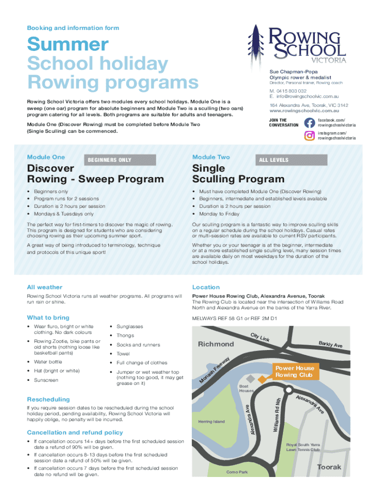 Fillable Online Summer School Holiday Rowing Programs 2024/25 Fax Email ...