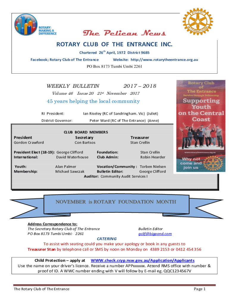 Fillable Online Rotary Club of the Entrance Weekly Bulletin - Volume 46 - 2017 Fax Email Print ...