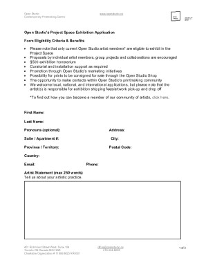 Fillable Online Open Studio Project Space Exhibition Application 2023 ...