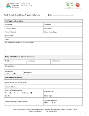 Fillable Online North Shore Better at Home Program Intake Form 2023 Fax ...