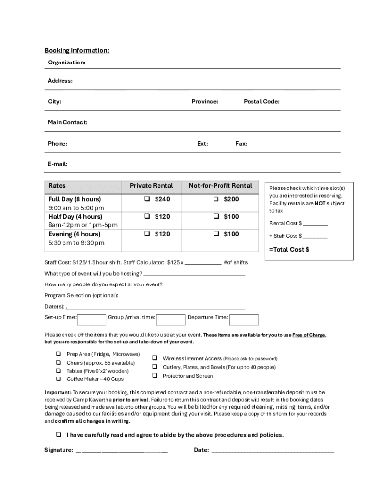 Fillable Online Camp Kawartha Environment Centre Facility Rental Contract Fax Email Print ...