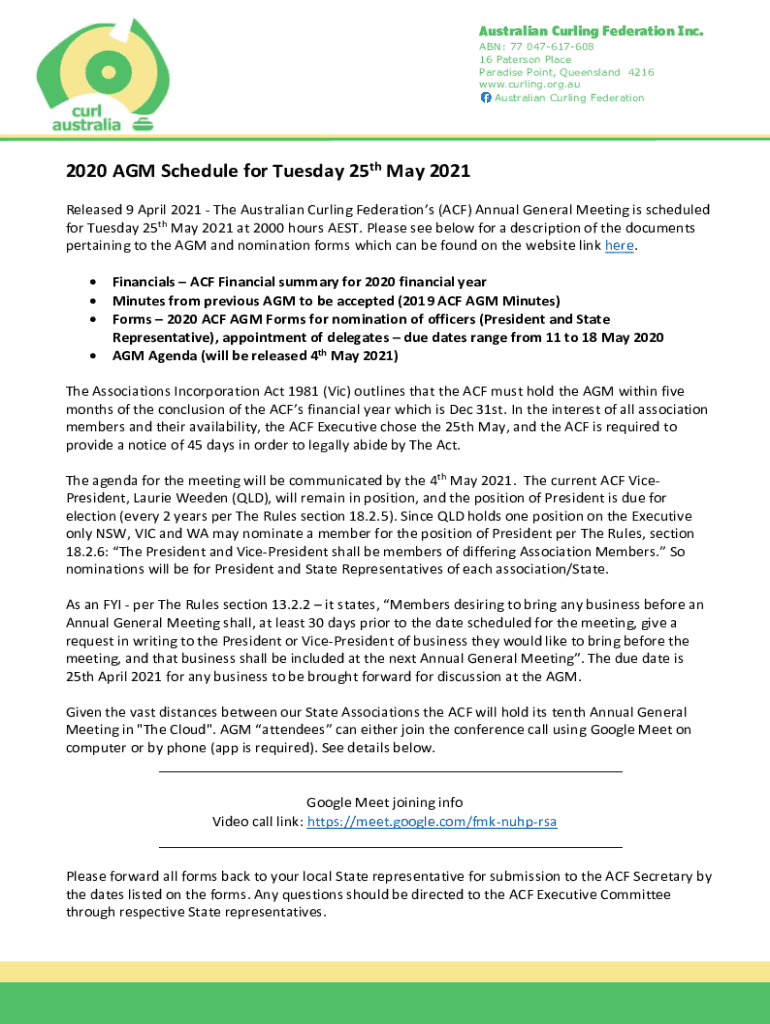 Fillable Online 2021 Australian Curling Federation Agm Schedule and ...
