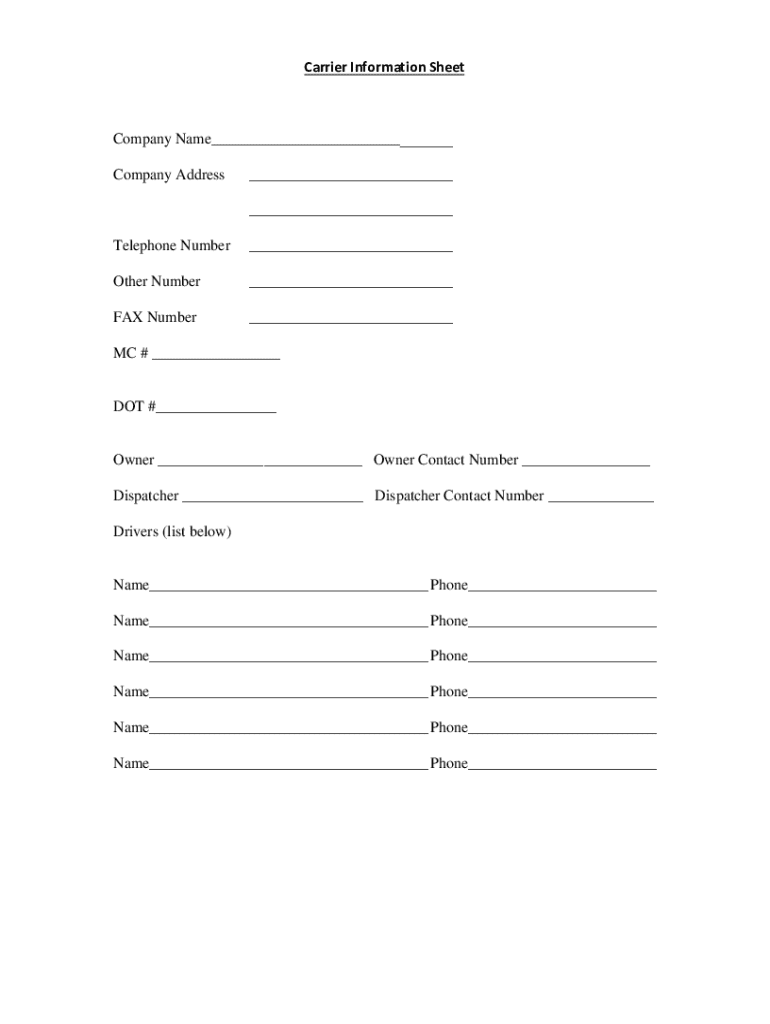 Fillable Online 5 - CARRIER PACKET Cover Sheet and Checklist Fax Email ...