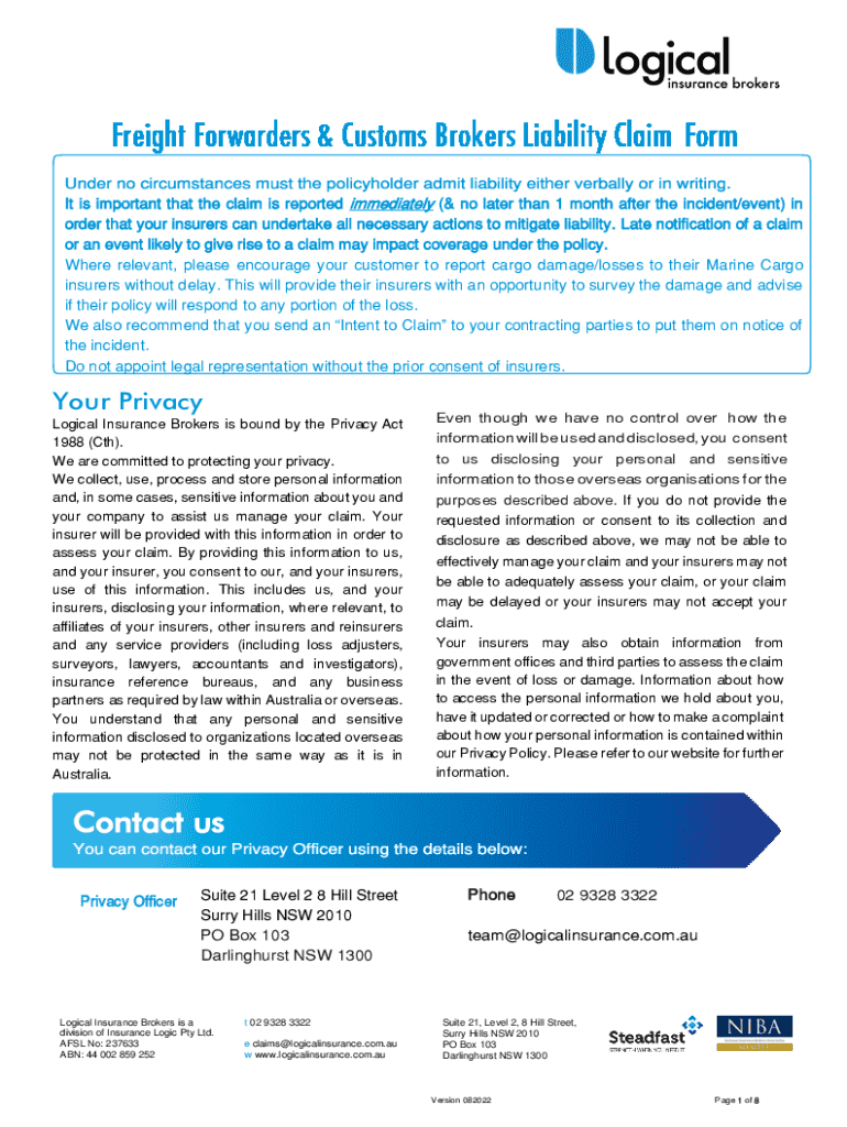 Fillable Online Freight Forwarders & Customs Brokers Liability ...