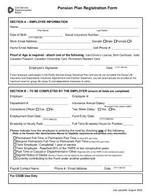 Fillable Online Pension Plan Registration Form 2024 - Employee Information and Employer Details ...