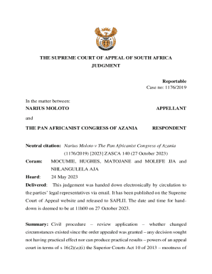 Fillable Online Narius Moloto V Pan Africanist Congress of Azania (2023 ...