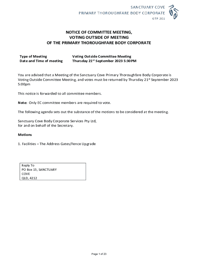 Fillable Online Committee Meeting Notice and Voting Guidance 2023 Fax ...