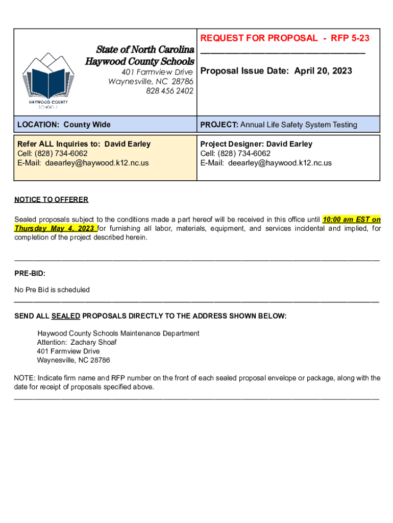 Fillable Online Rfp 5-23 Annual Life Safety System Testing Proposal ...