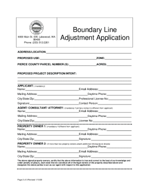 Fillable Online Boundary Line Adjustment Application 2020 - Pierce ...