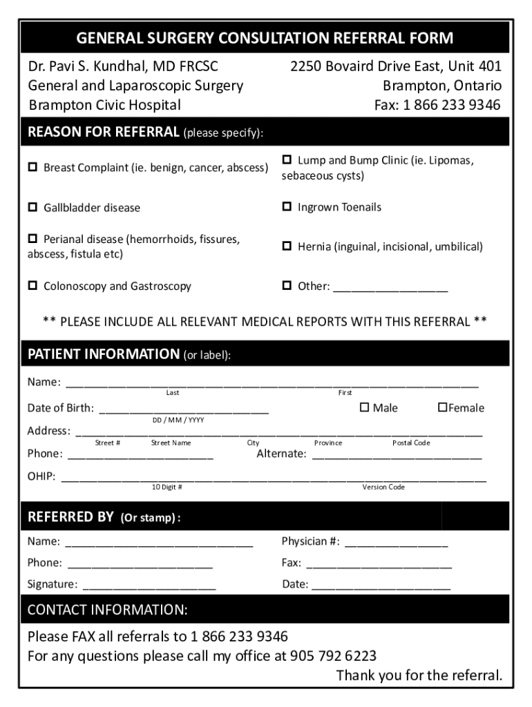 Fillable Online GENERAL SURGERY CONSULTATION REFERRAL FORM Fax Email Print - pdfFiller
