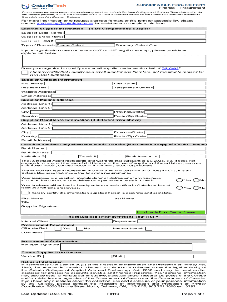 Fillable Online Supplier Setup Request Fomr Fax Email Print - pdfFiller
