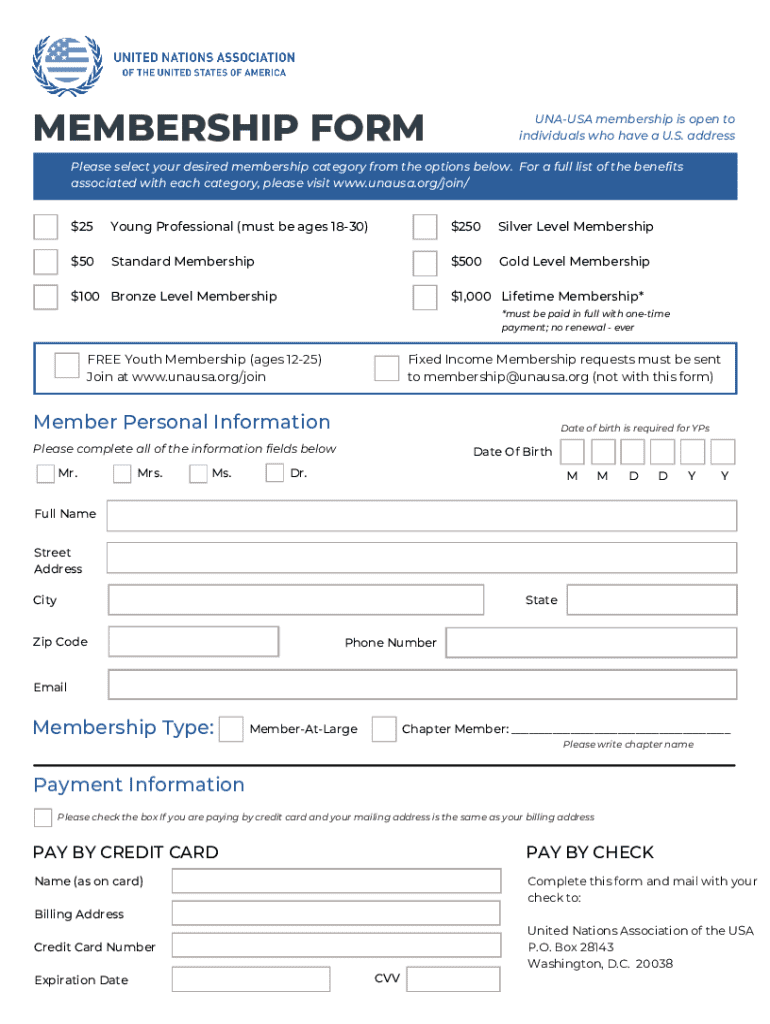 Fillable Online Una-usa Membership Form 2023 - Join and Support Global ...