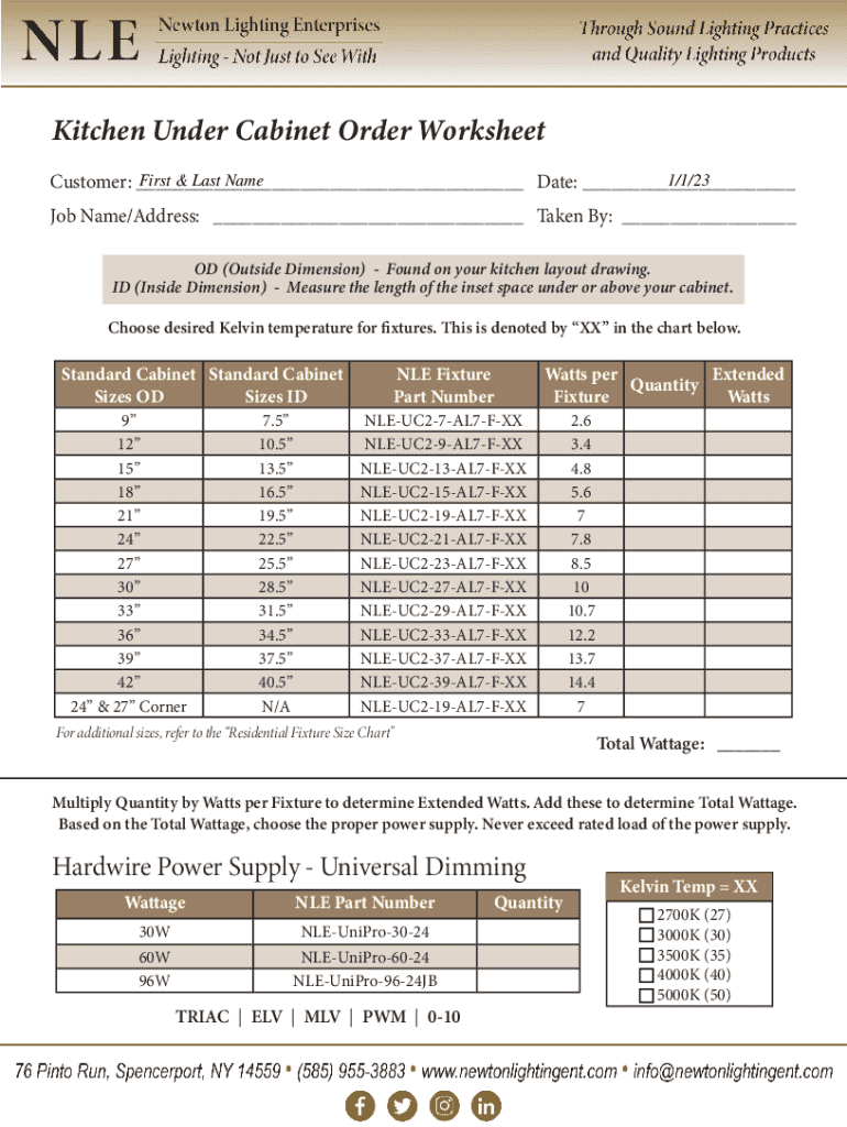 Fillable Online Kitchen Under Cabinet Order Worksheet 2023 - Efficient ...