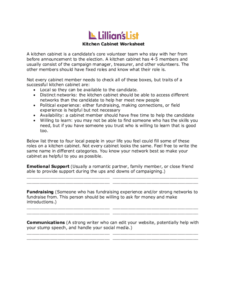 Fillable Online Kitchen Cabinet Worksheet Fax Email Print - pdfFiller