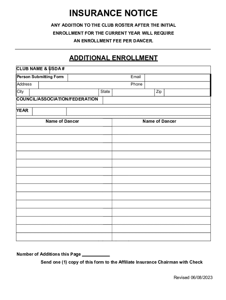 Fillable Online Additional Dancer Form Fax Email Print - pdfFiller