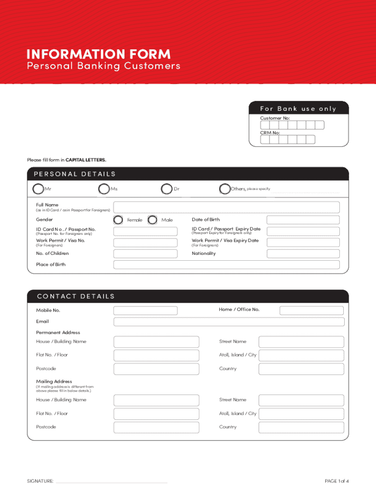 Fillable Online Information Form Personal Banking Customers ...