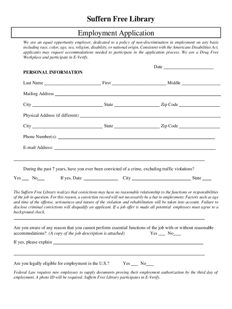 Fillable Online Suffern Free Library Employment Application 2023 Fax ...