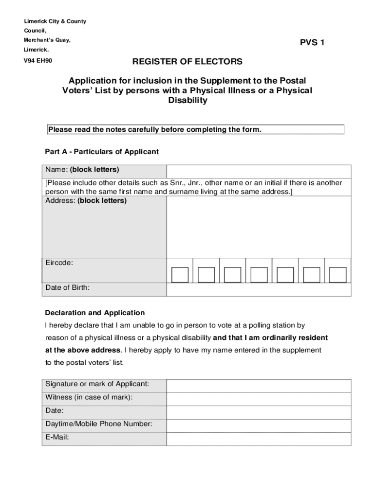 Fillable Online PVS 1 REGISTER OF ELECTORS Application for inclusion ... Fax Email Print - pdfFiller