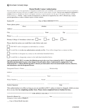 Fillable Online Mental Health Contact Authorization 2024 | Emergency ...