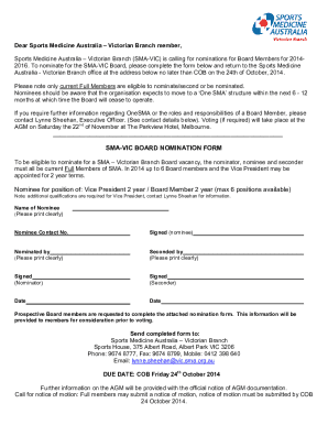 Fillable Online Sma-vic Board Member Nominations 2014-2016 Fax Email Print - pdfFiller